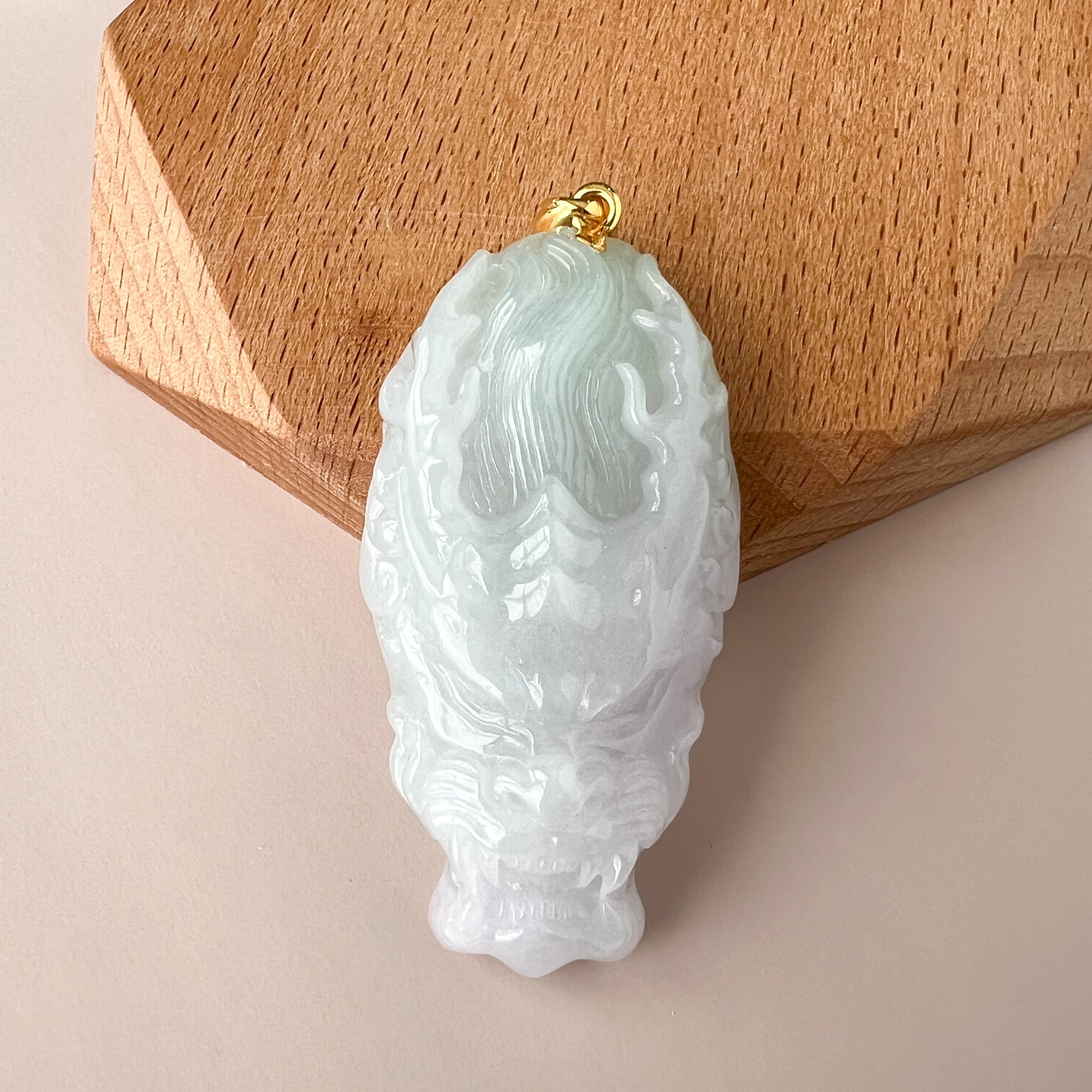 Flowing Clouds Dragon Head Jadeite Jade Pendant with 18K Gold ...