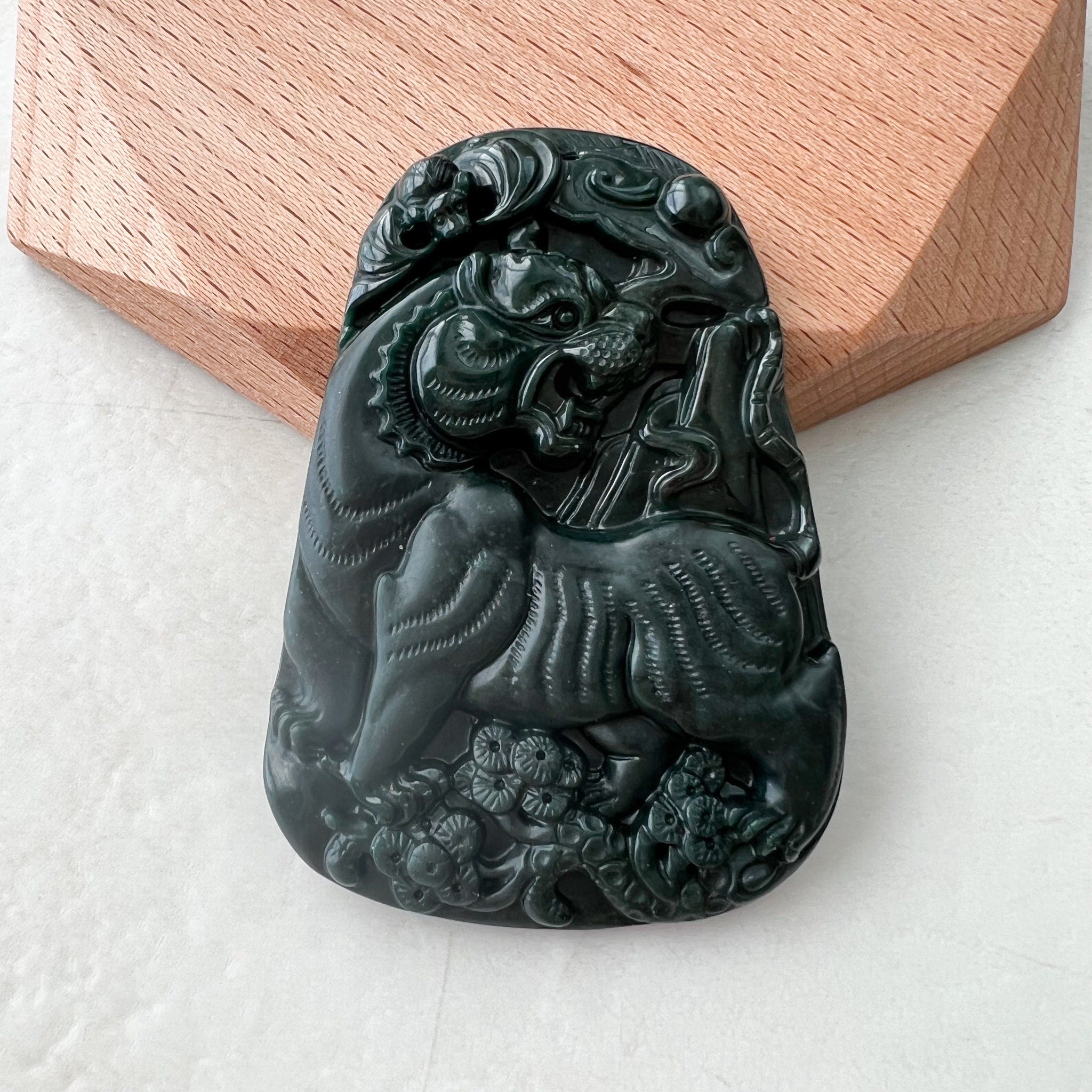 Black Jade Tiger, Jadeite Jade Omphacite, Chinese Zodiac Carved Pendan ...